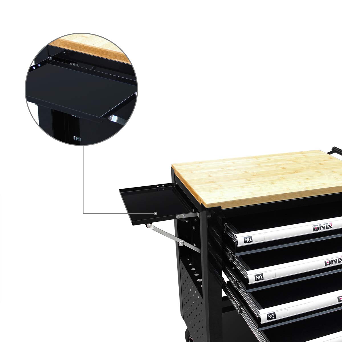 DNA MOTORING 30" W X 37" H X 18" D Large Capacity 4-Drawer Chest Rolling Tool Cart Locking Swivel Cabinet (TOOLS-00003) with Keys, Black