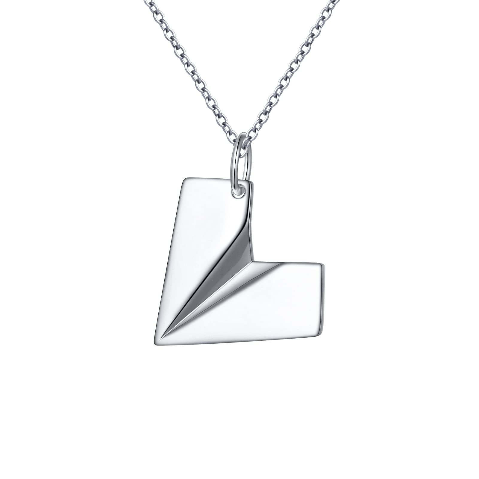 DAOCHONG 925 Sterling Silver Paper Airplane Paper Plane Heart Pendant Necklace for Women Teen Men Gift Jewelry