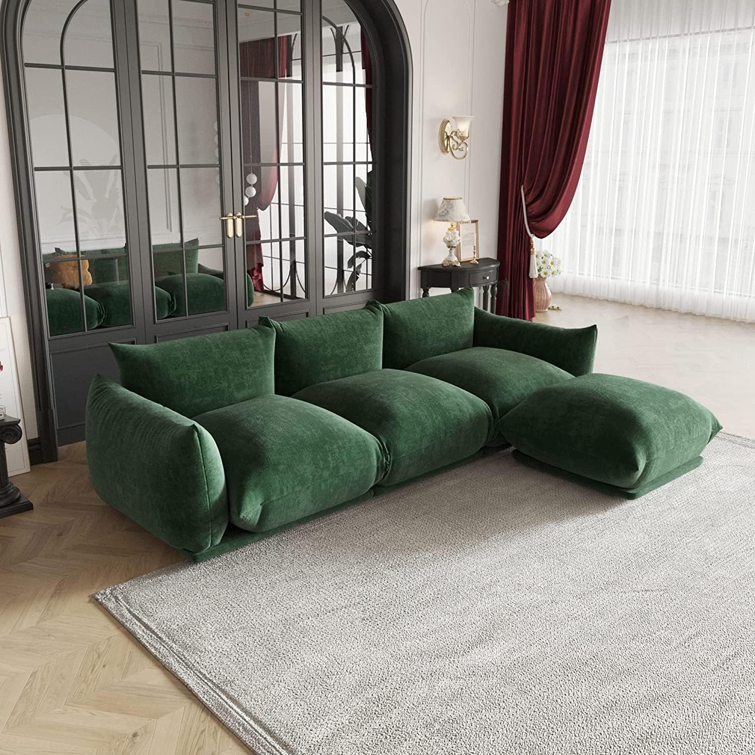 JACH 103" L-Shaped Modular Sectional Sofa, Minimalist Chenille Sofas Couches, Luxury Modern Couch with Reversible Chaise Ottoman for Living Room, Apartment, Green