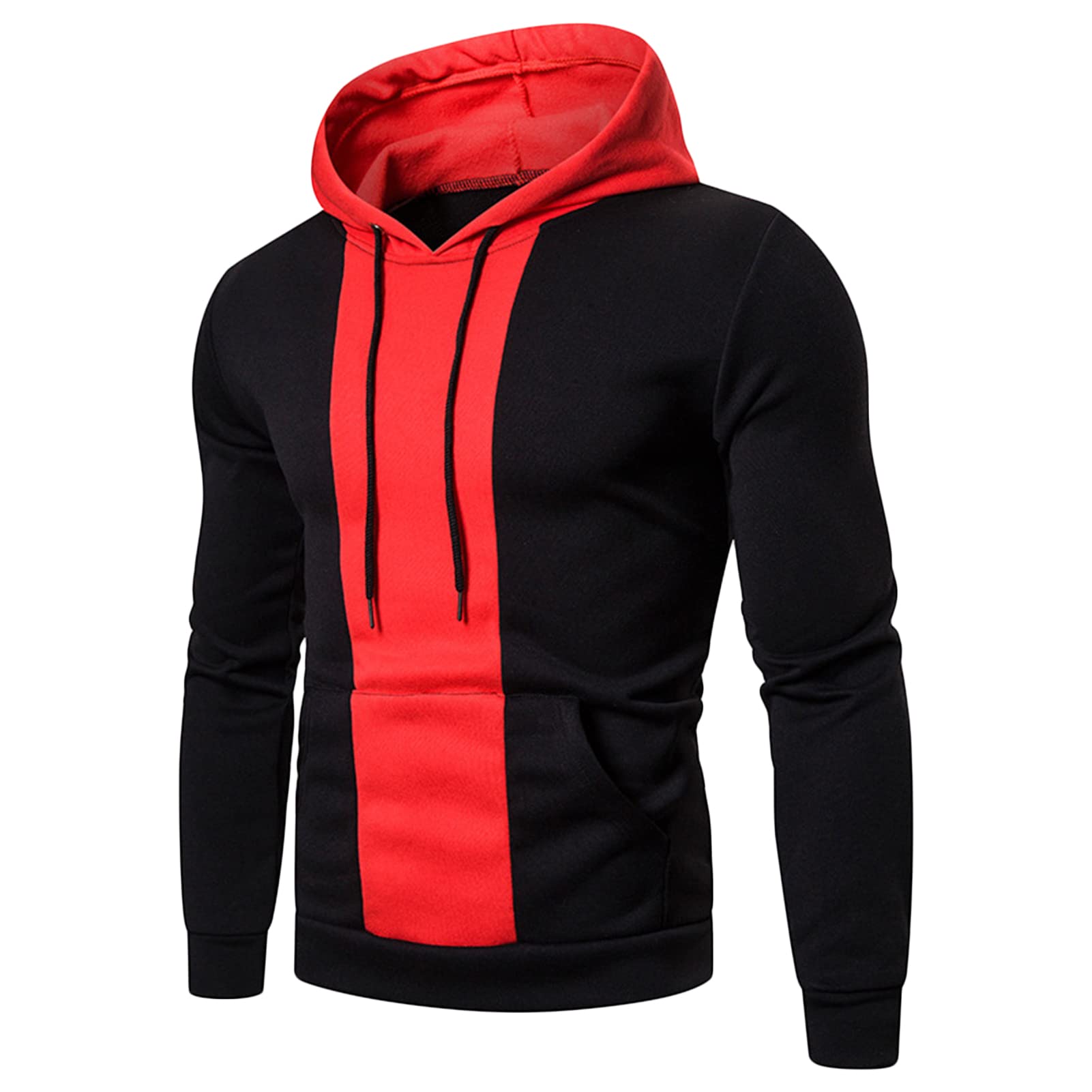 Maiyifu-GJ Men Casual Drawstring Slim Fit Hoodies Novelty Patchwork Pullover Hoodie Lightweight Athletic Hooded Sweatshirts (Black,X-Large)