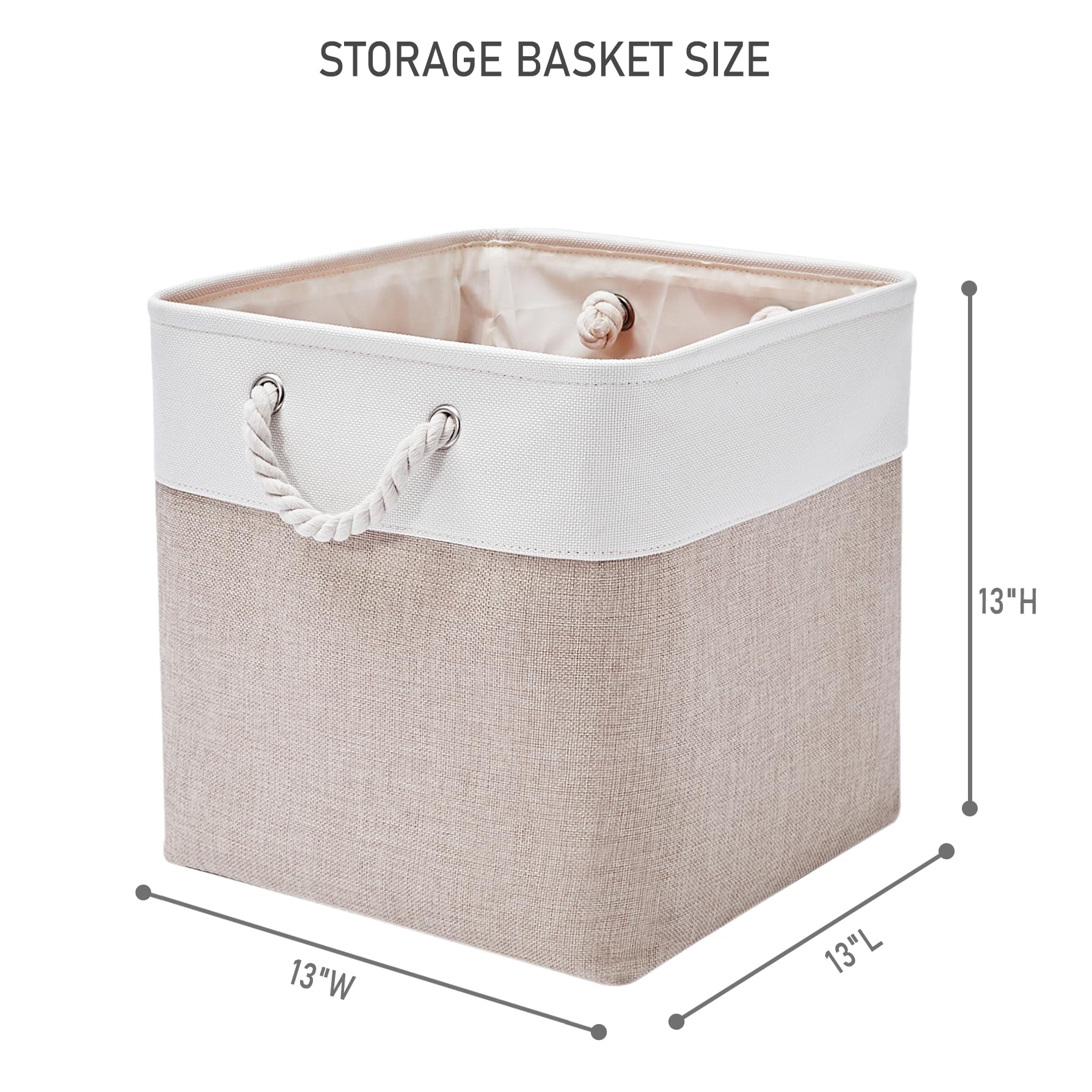 ISEMINGLA 13 x 13 Inch Storage Cubes,6 Pack Cube Storage Bins for Shelves,Fabric Collapsible Storage Bins with Handles, Foldable Storage Basket for Organizing Clothes, Toys, Books (White&Beige)