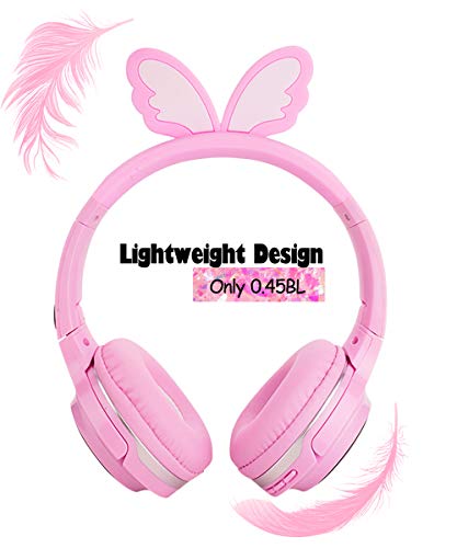 Wireless Headphones for Boys,Girls,Women,Kids,Teens Pink Bluetooth Headset for Smartphones/iPhone/iPad/Laptop/PC/TV Children Over Ear Gaming Headset with Mic&LED Light&Foldable (Angel Wings Pink)