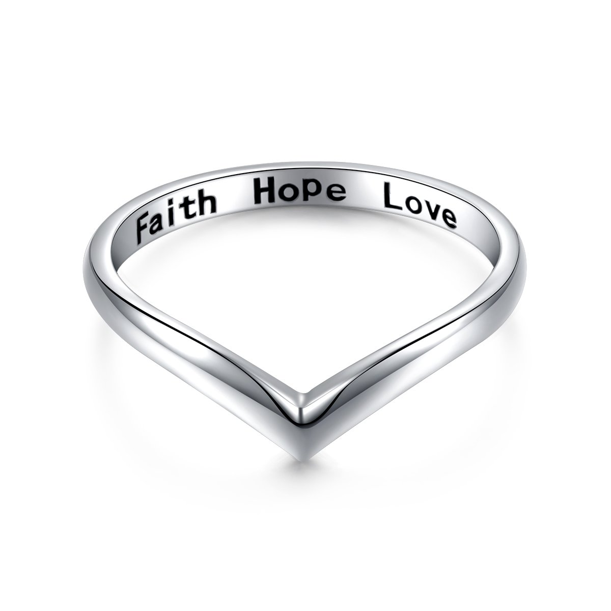 DAOCHONG S925 Sterling Silver Inspirational Jewelry Engraved Faith Hope Love Chevron Thumb Ring V Shape Ring Size 7