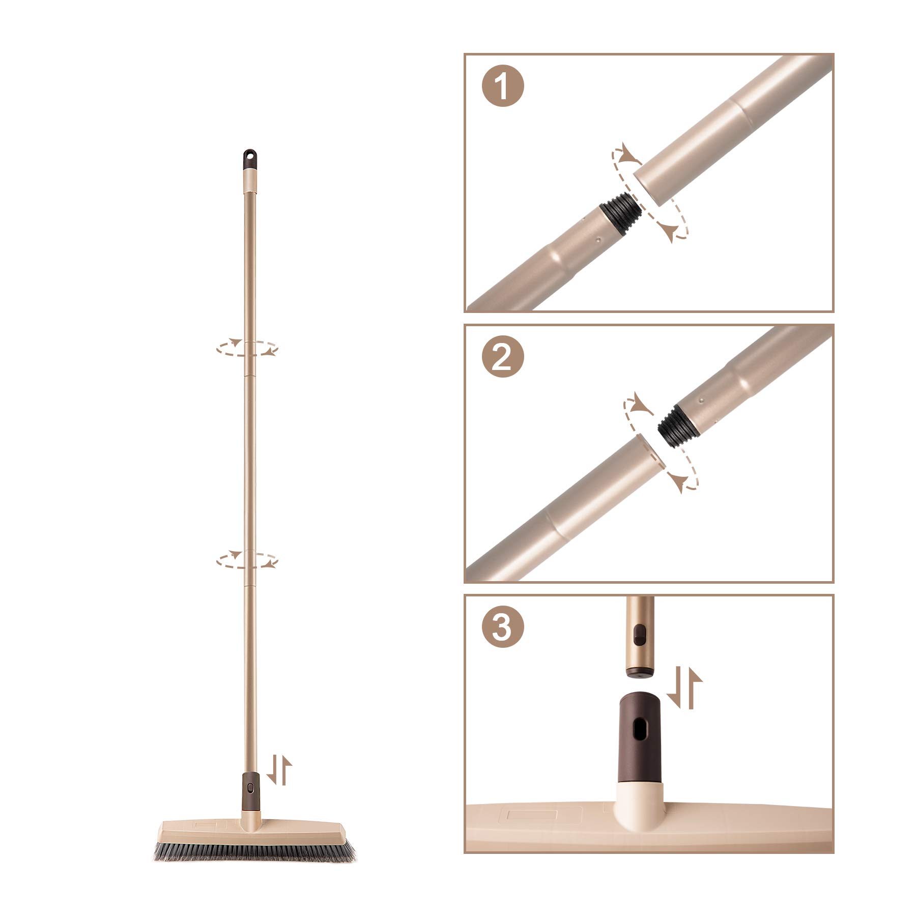 Eyliden Push Broom, 12.6" Wide Multi-Surface Angle Broom, 48" Long Handle, Stiff Bristle Broom Brush for Cleaning Tile Bathroom Patio Garage Deck Concrete Wood Stone Tile IndoorOutdoor Rough Floor