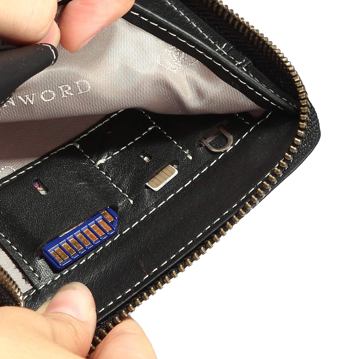 DONWORD RFID Men's Leather Zipper wallet Zip Around Wallet Bifold Multi Card Holder Purse (Black)