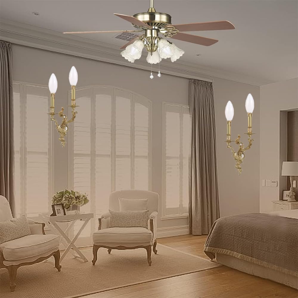 Jacqings E26 LED Candelabra,4W Vintage 40 Watt Equivalent Edison Style, C32 Frosted Glass Flame Shape,2700K Warm Soft White 400LM,Dimmable LED Candle Bulbs Ceiling Fan Bulb (10)