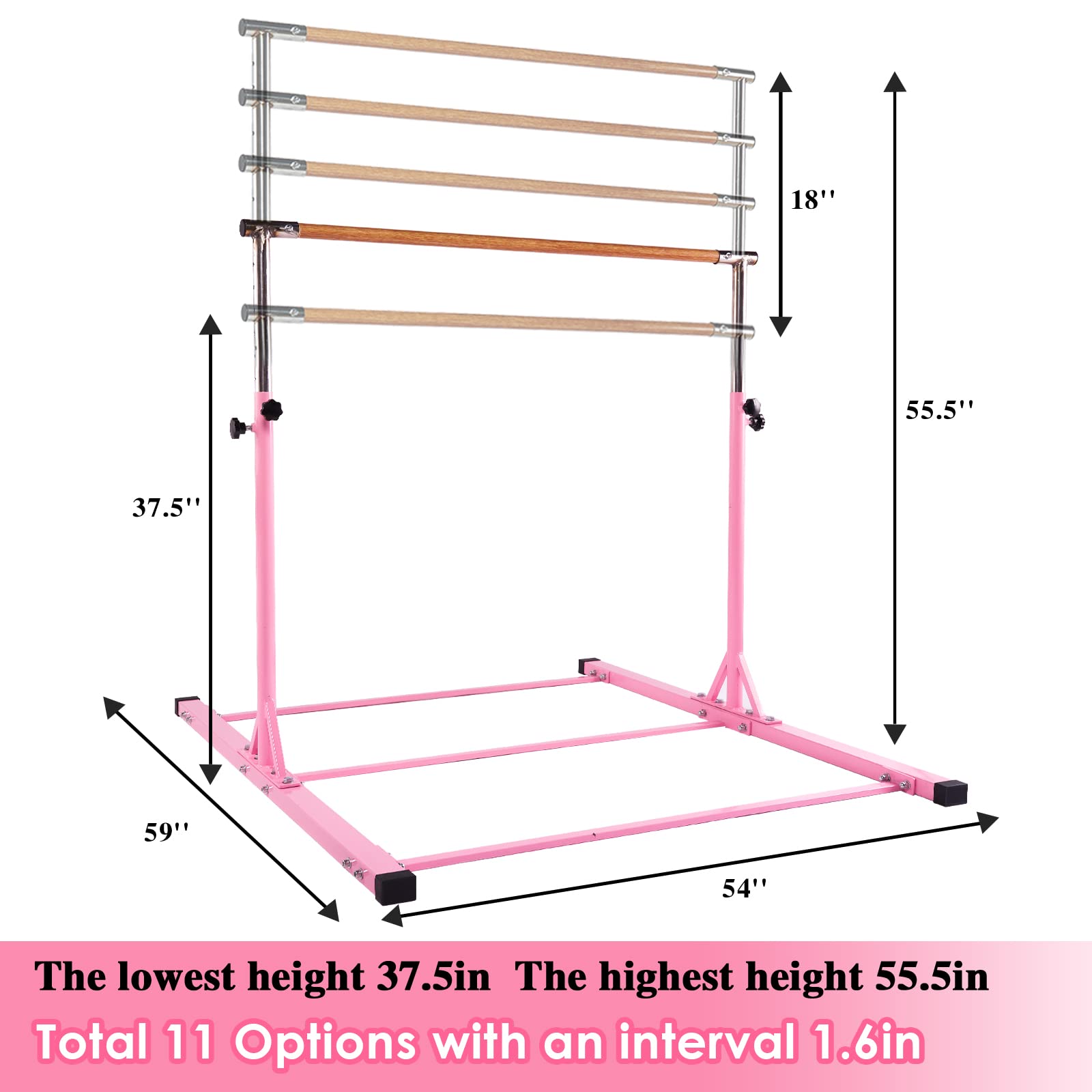 Dai&F Gymnastics Bar for Kids, Adjustable Height 3'-5' Junior Gymnastics Bars for Home, Horizontal Training Bar with Fiberglass Rail & Stainless Steel Regulating Arms