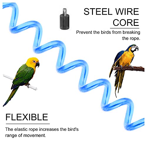 Wishlotus Parrot Flying Rope, 5 Meters Parrot Foot Chain Flying Training Leash Outdoor,Anti-Bite Elastic String Training Harness for Agapornis Fischeri Cockatiels Starling Birds (Blue)