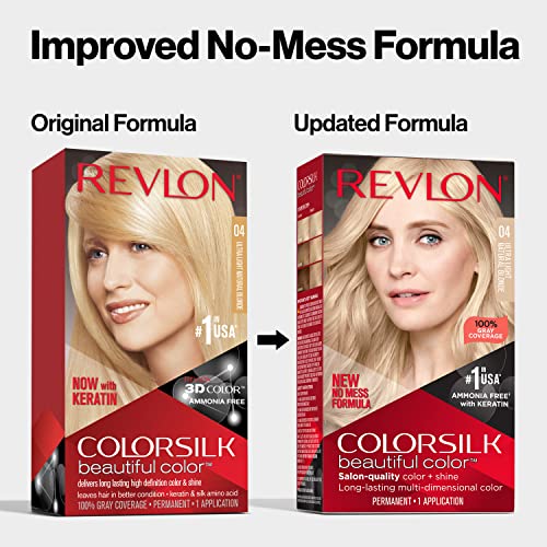 Revlon Permanent Hair Color, Permanent Hair Dye, Colorsilk with 100% Gray Coverage, Ammonia-Free, Keratin and Amino Acids, 70 Medium Ash Blonde, 4.4 Oz (Pack of 1)