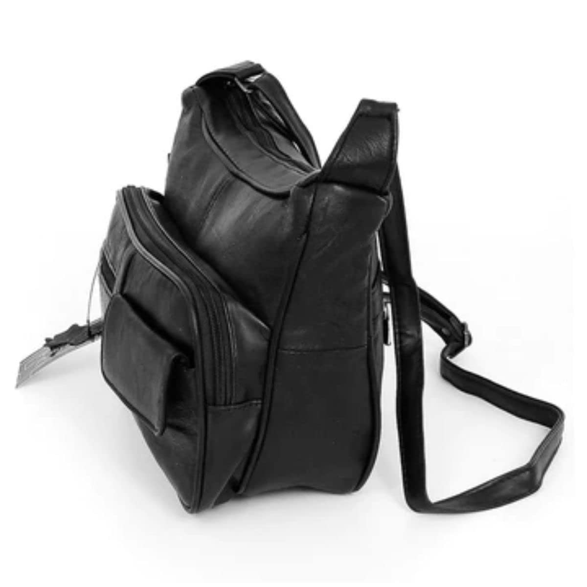 Finstore Women Soft Genuine Lambskin Leather Purse With 2 Large Zipper Pockets(Black)