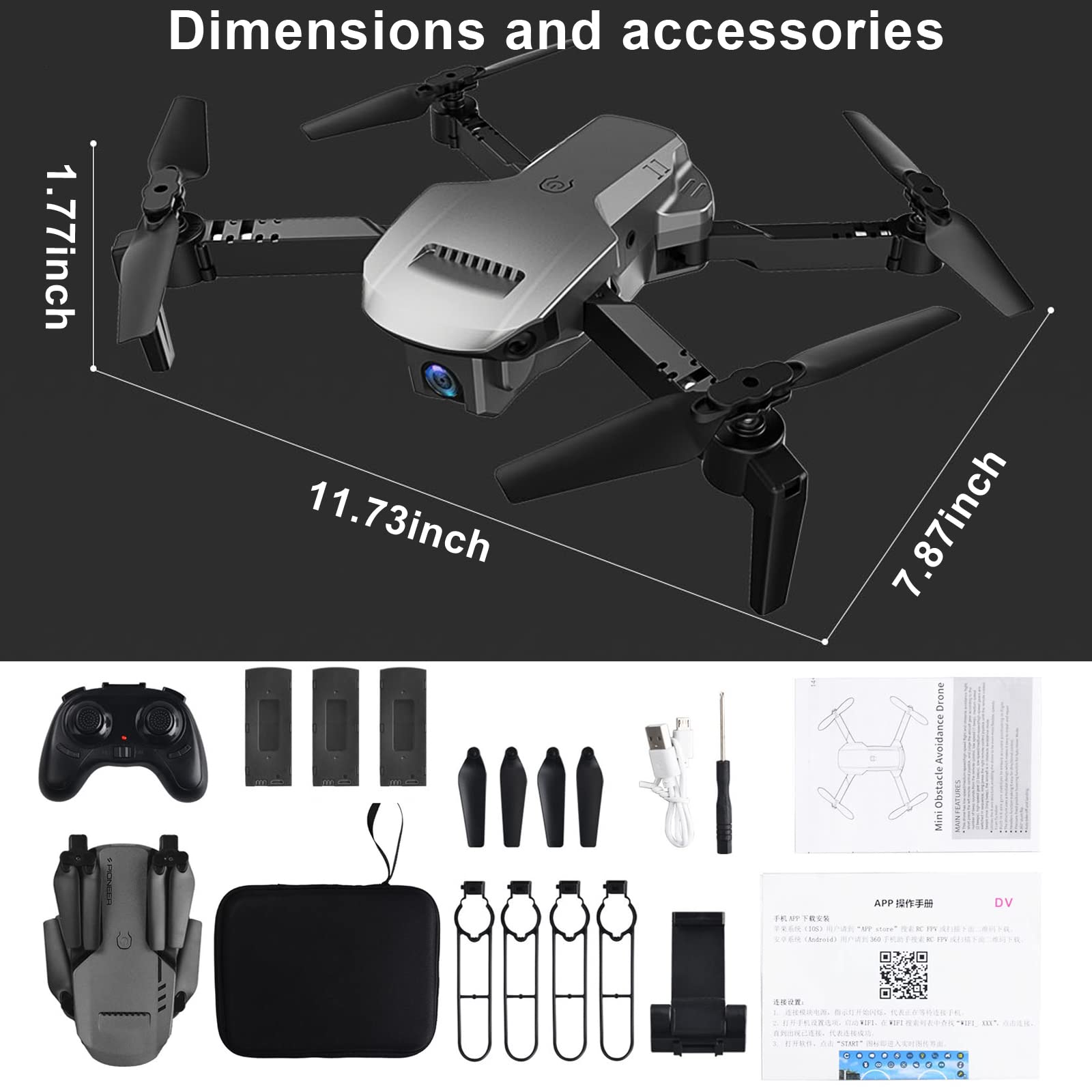 Drone with Camera for Adults 4k FPV 120° wide-Angle WiFi RC Quadcopter Long flight time (3 Batteries) Helicopters Flips RTF
