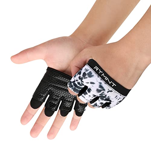 RYMNT Weight Lifting Gloves for Women, Short Micro Workout Gloves with Enhanced Padding Protection & Silicone Grip Palm for Weightlifting, Gym Exercise,Training, WODs, Athletes,Tie Dye White.Small