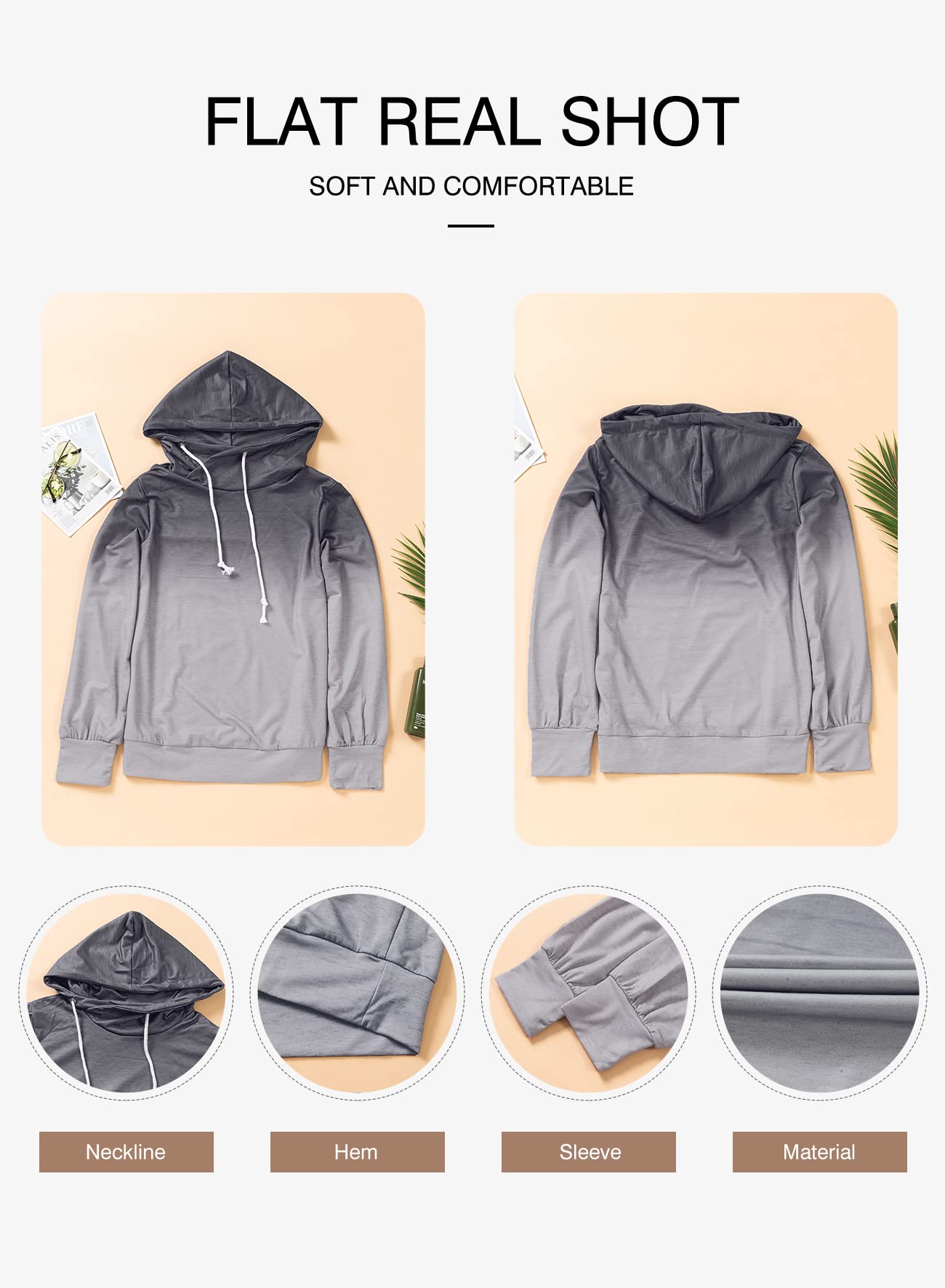 Dearlove Womens Casual Hoodies Tie Dye Print Cowl Neck Long Sleeve Oversized Loose Tunic Sweatshirt Pullover Tops Gray L
