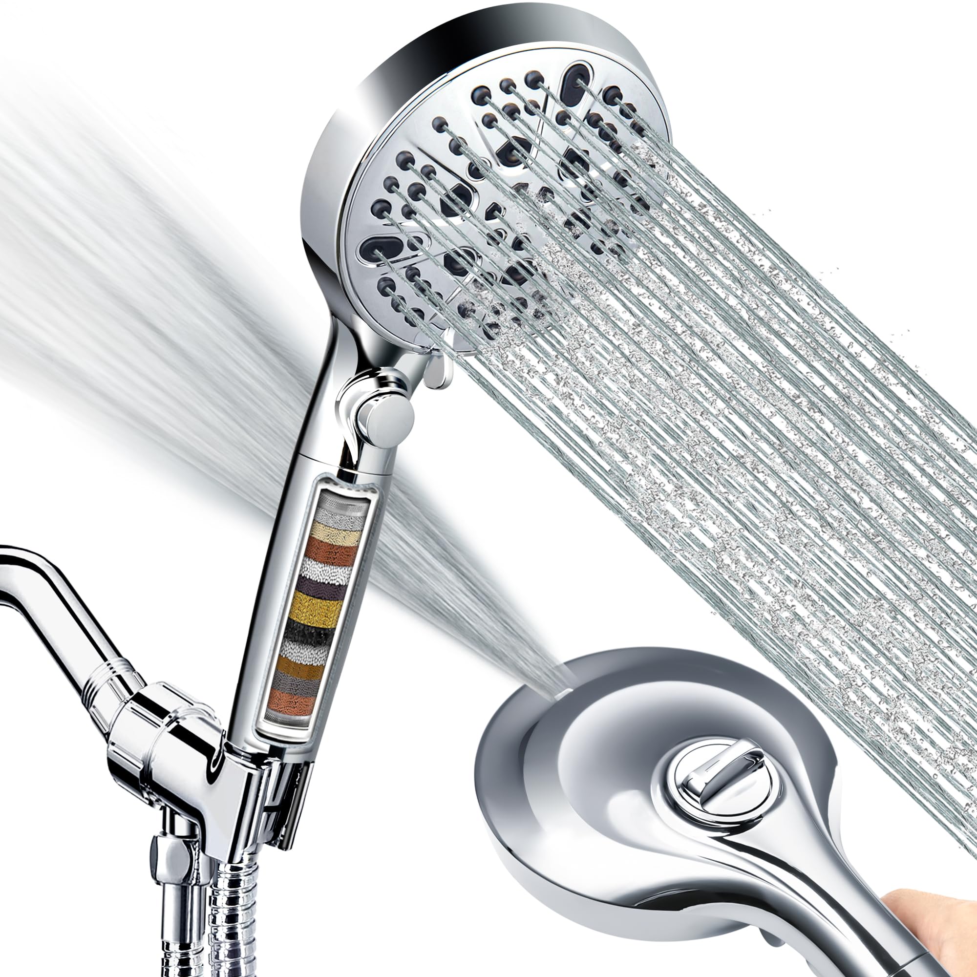 Filtered Shower Head with Handheld,High Pressure Water Flow and 10-Mode Shower Head Filter for Hard Water,Water Softener Shower Head,Handheld Shower Head with 70“ Long Hose