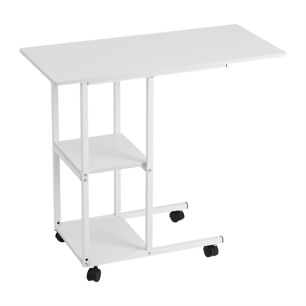 Ejoyous Side Tables Cart, Rolling Wheel Laptop Computer Desk Home Office Portable Mobile Over Bed Table Sofa Couch Side Table with Wheels Household Table, White