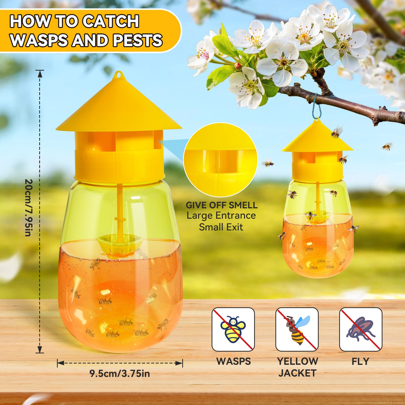 ITISBLTN 2 Packs Wasp Trap β Extra Large Yellow Jacket Trap Reusable Outdoor Hanging Ground Bee Wasps Killer Traps for Outside Garden, Patio, Backyard, Camping