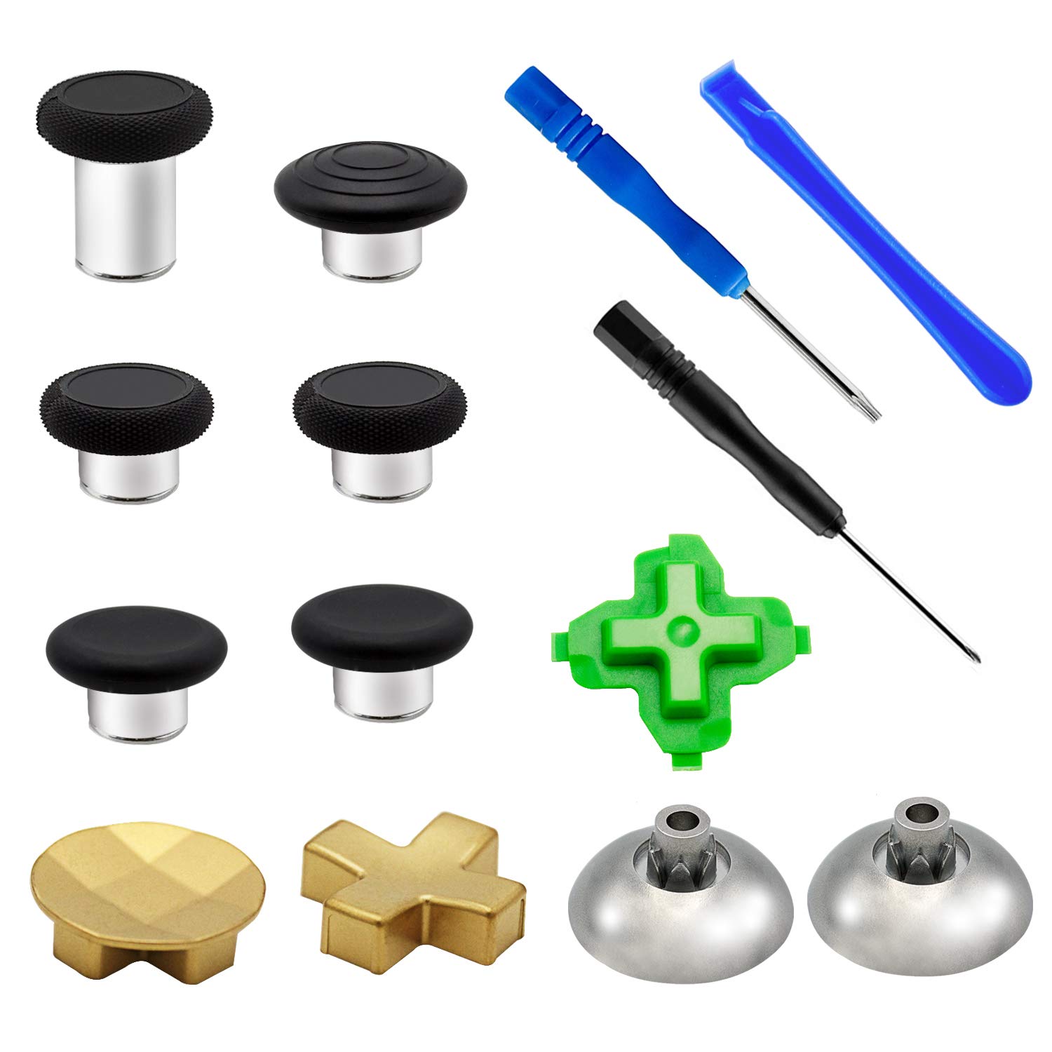 EASEGMER 11 in 1 Metal Magnetic Thumbsticks Analog Joysticks for Xbox one Controller, T8 Screwdrivers Replacement Repair Kit for Xbox One Elite 1/X/S Elite Controller (Gold)