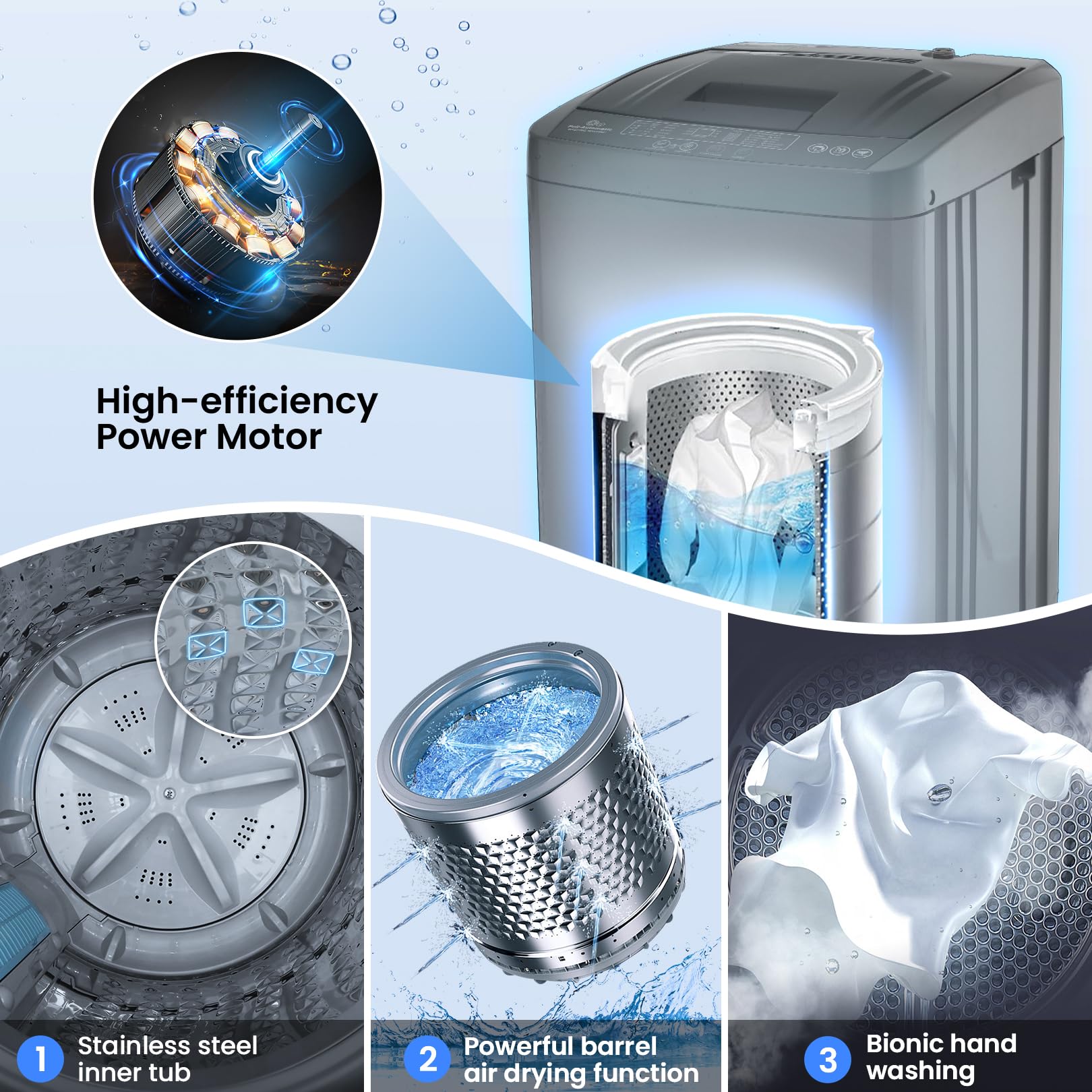 Nictemaw Portable Washing Machine, 20Lbs Capacity Full Automatic Portable Washer, 2.8Cu.ft Portable Washer Dryer Combo with 4 Wash Programs 4 Water Levels 3 Water Temp & Drain Pump for Home, RV, Dorm