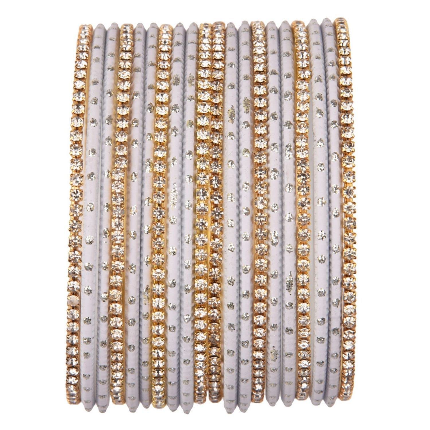 Efulgenz Indian Bangle Set Rhinestone CZ Plain Metal Bracelet Bangle Jewelry for Women (White (Set of 20 Pcs), 2-4)