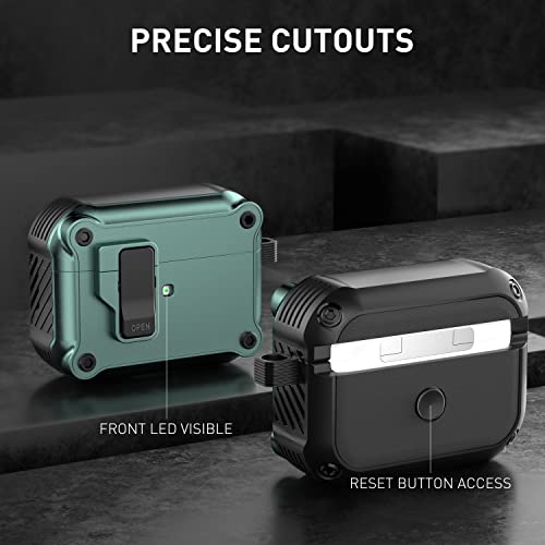 Winproo Armor Airpods Pro Case Cover with Lock Clip, Military Hard Shell Full-Body Shockproof Protective Case Skin with Keychain for Airpods Pro [Green]