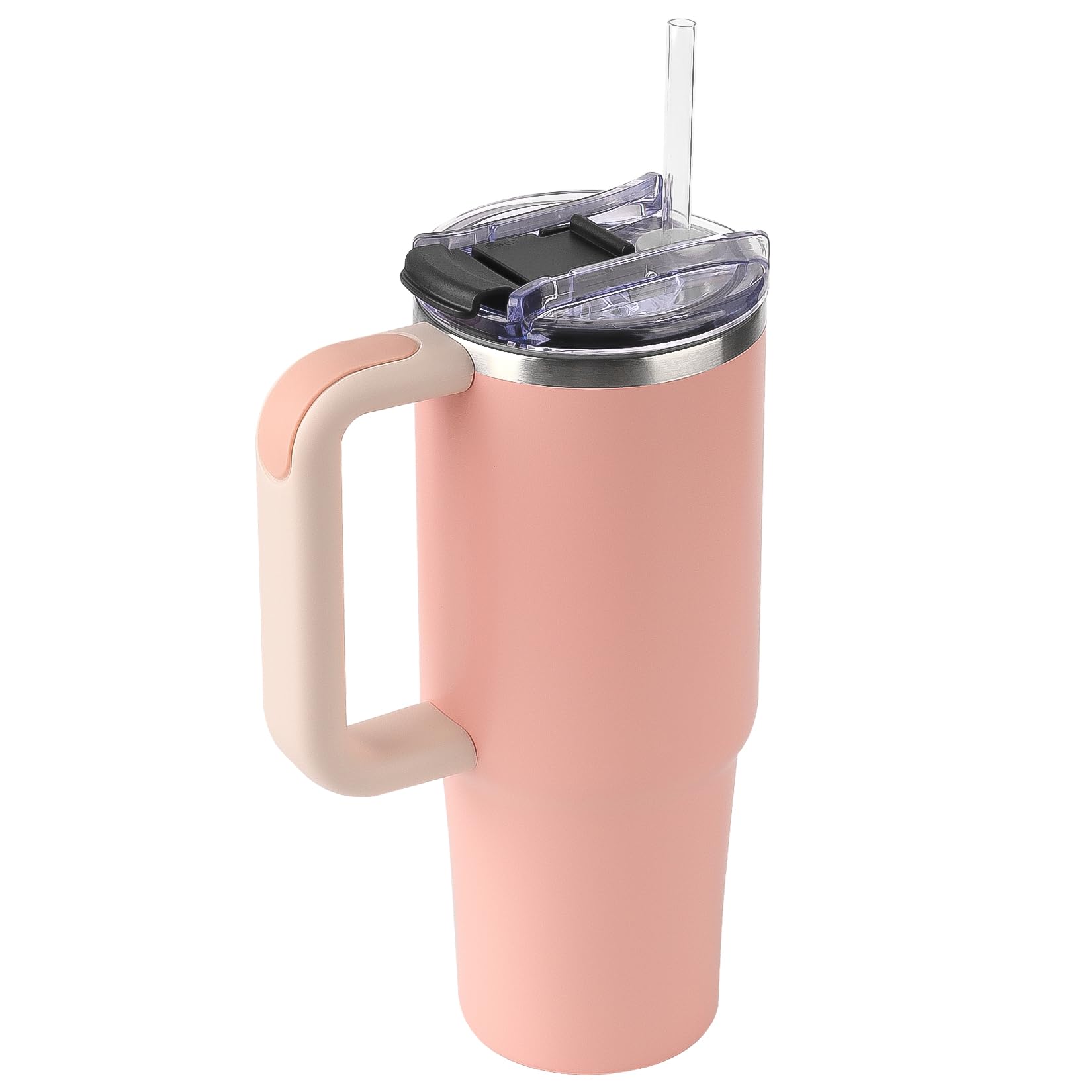 EK-Memory-fish 30 OZ Tumbler with Handle and Straw - Vacuum Insulated Water Bottle for Home, Office, Car - Reusable Cup with Straw【Rose Quartz】