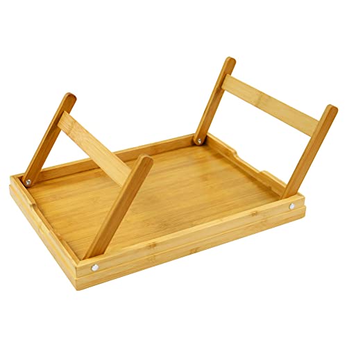 WKWKER Bamboo TV Bed Tray Table with Folding Legs Serving Trays Drawing Table Portable Laptop Desk Snack Table Breakfast Trays (Natural)