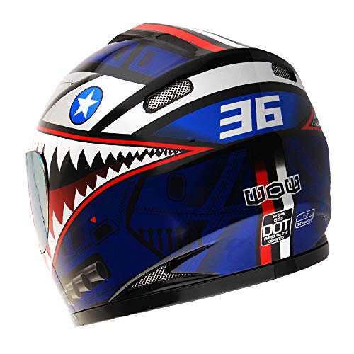 WOW Youth Motorcycle Full Face Helmet Street Bike BMX MX Kids Shark Blue + MX Skeleton Glove Bundle
