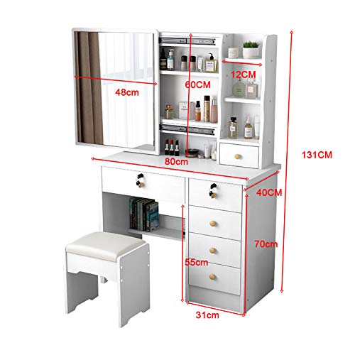 saicheng Vanity Desk with Mirror and Lights-3 Color and Brightness Adjustable, Vanity Set with Drawers and Chair, White Makeup Vanity Table for Girls