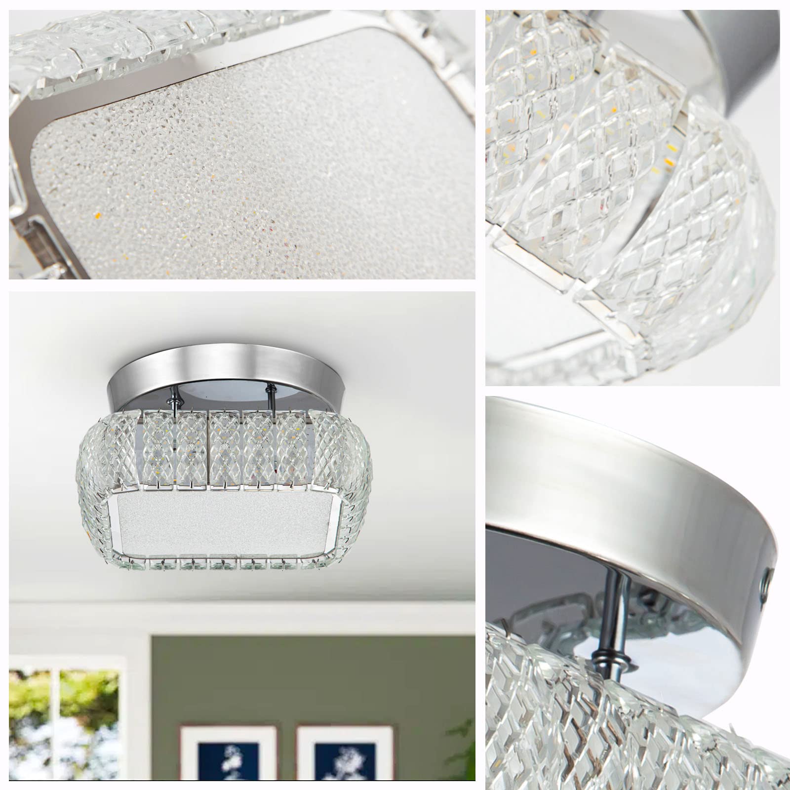 DSLITING Hallway Chandelier Small Crystal Ceiling Light LED Chandelier Bedroom Light Fixture Modern Flush Mount Ceiling Light Mini Chandelier for Bathroom Foyer Chandelier Light