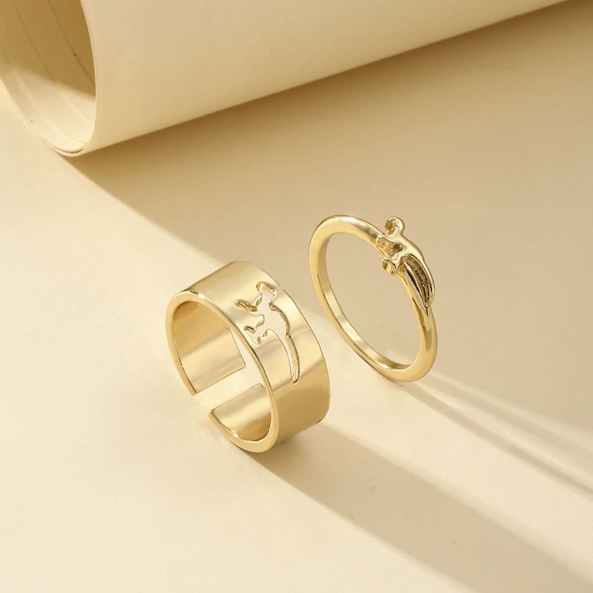 ERLOSYA 6 Pieces Matching Dinosaur Knuckle Rings Set for Couples Women, Adjustable Hollow Open Stackable Finger Band Promise Ring, for Party Daily Jewelry (6 Pcs)