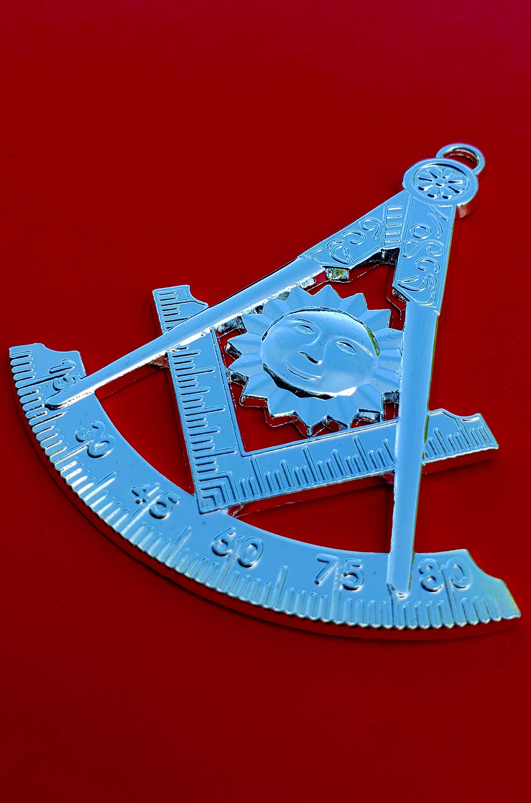 DEURA Past Master MASON Masonic Collar Jewel SQUARE & COMPASS SILVER PLATED 3"