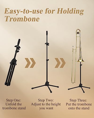 Eastar Tenor/Bass Trombone Stand Holder Heavy-duty, Portable Adjustable Stand Bracket Set with Carrying Bag, Black, EST-002