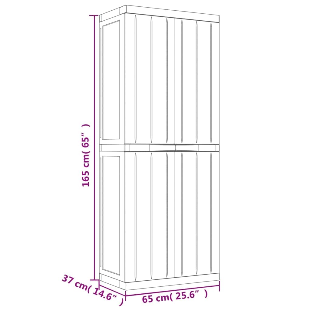 vidaXL Outdoor Storage Cabinet Black PP 25.6"x14.6"x65" - Weather-Resistant Utility Cupboard with Adjustable Shelves and Lockable Doors for Garden, Patio, and Balcony