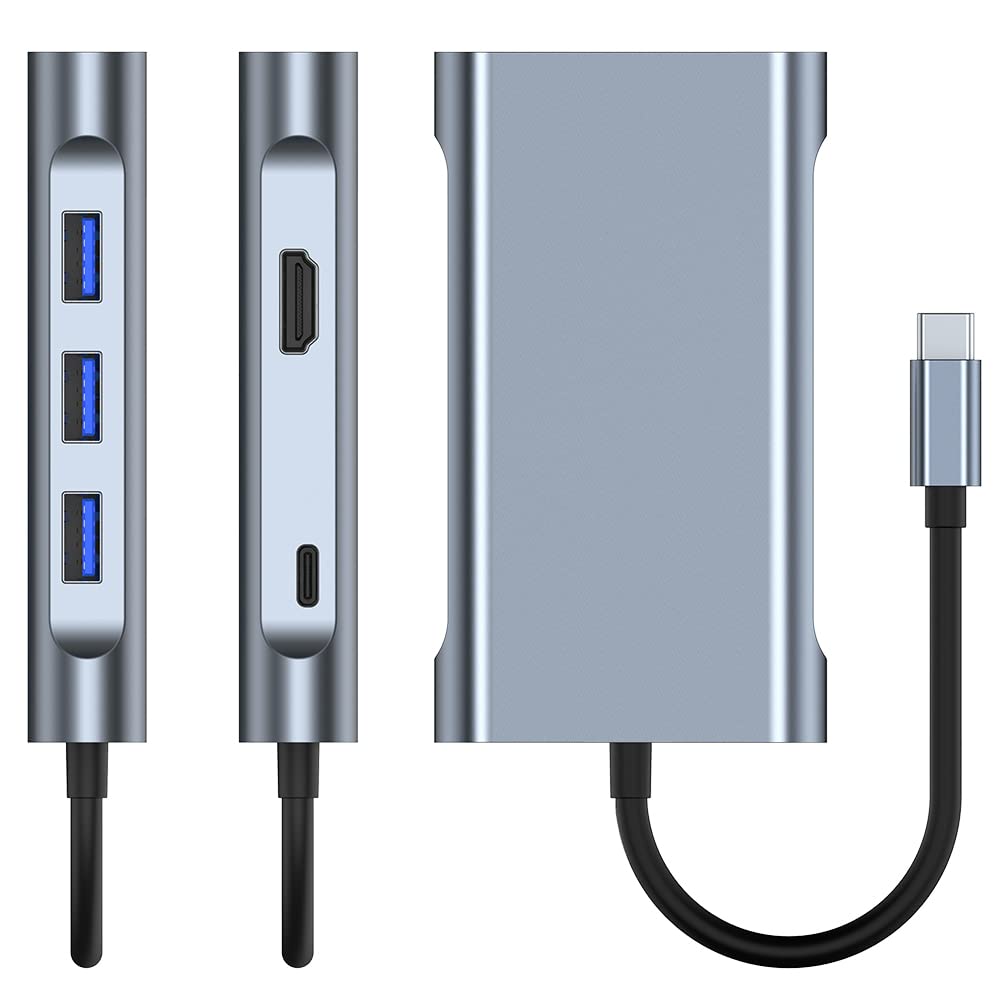 KitBox USB C HUB 7 in 1 Type C Adapter with Type C 87W PD, USB3.0 HDMI VGA, RJ45 Ethernet Port for MacBook and Other Type C Laptop.