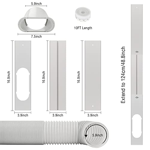 HOXHA Air Conditioner Window Vent Kit Universal Adjustable Window Kit with 5.9β Diameter 59β Length Exhaust Hose for AC Unit, AC Seal Panel for Horizontal&Vertical Window
