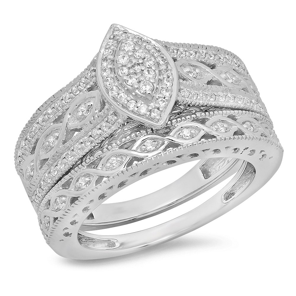 Dazzlingrock Collection 14K Round Blue Sapphire & White Cubic Zirconia CZ Engagement Ring Set, White Gold, Size 7