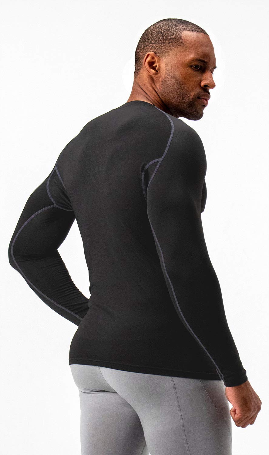 DEVOPS 2 Pack Men's Thermal Long Sleeve Compression Shirts (Large, Black/Black)