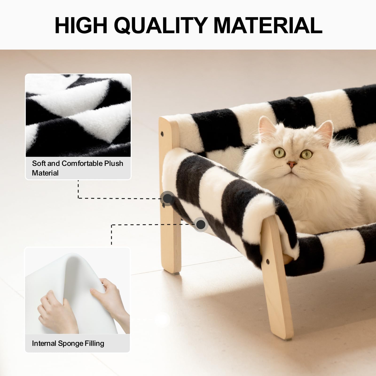 MEWOOFUN Cat Couch Bed, Pet Sofa for Indoor Cats Wooden Indoor Elevated Cat Beds with Removable Mattress Cover Suitable for Kitty, Puppy or Small Animal (Chessboard, Medium)