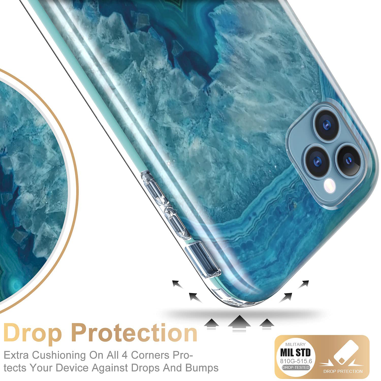 Esdot Compatible with iPhone 12 Pro Max Case with Built-in Screen Protector,with Fashionable Designs for Women Girls,Protective Phone Case for Apple iPhone 12 Pro Max 6.7" Opal Marble Blue
