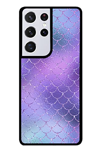 Purple Teal Mermaid Scales Skin Black Rubber Phone Case Compatible With Samsung Galaxy S23 S23+ Ultra S22 S22+ S21 S21FE S21+ S20FE S20+ S20 Note 20 S10 S10+ S10e