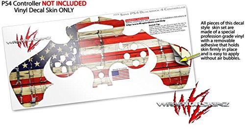 WraptorSkinz Skin compatible with Sony PS4 Dualshock Controller PlayStation 4 Original Slim and Pro Painted Faded and Cracked USA American Flag (CONTROLLER NOT INCLUDED)