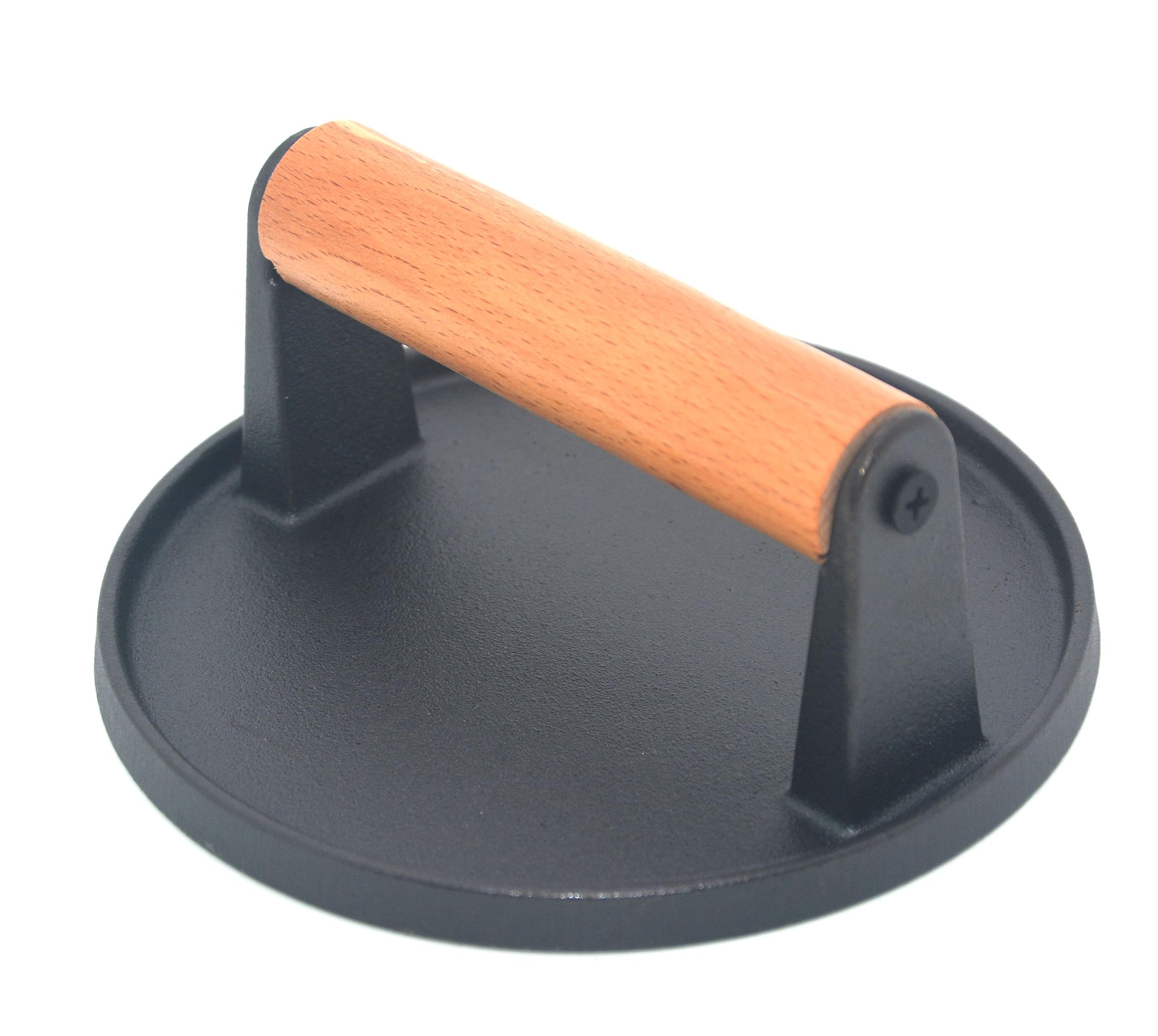 Kitchen Tools Heavy Duty Cast Iron Grill Press Burger Press Bacon Press Barbecue Press Meat Press Burger Smasher Griddle Press Round Flat Press with Anti Scalding Wooden Handle (5.7")