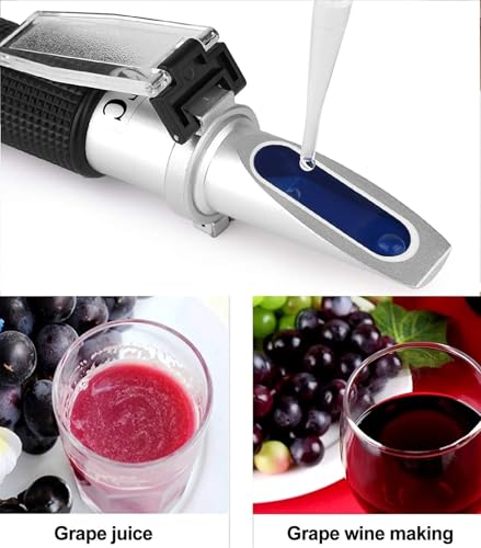 KYKYK Refractometer, Wine Refractometer Brewing Measuring Sugar Content in Original Grape Juice & Predicting Wine Alcohol Brix 0-40% Alcohol 0-25% for Fruit, Homebrewing, Juice, Vegetables
