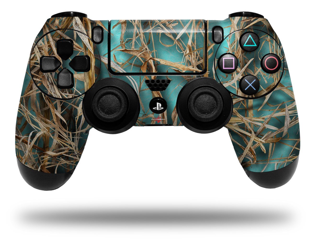 WraptorSkinz Skin Compatible with Sony PS4 Dualshock Controller PlayStation 4 Original Slim and Pro WraptorCamo Grassy Marsh Camo Neon Teal (Controller NOT Included)