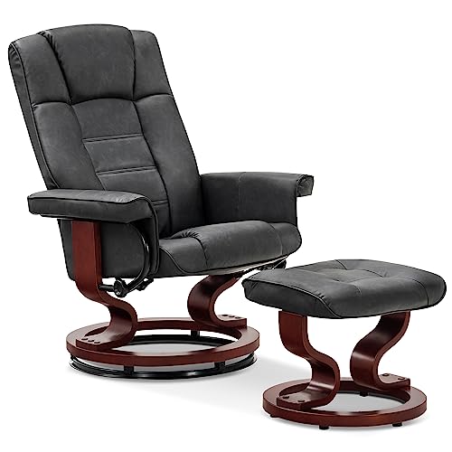 mcombo Swivel Recliner with Ottoman, Multi-Position Leisure Office Chair with Adjustable Back, Faux Leather Ergonomic Lounge Chairs w/Footrest for Bedroom Living Room 9019 (Dark Grey)