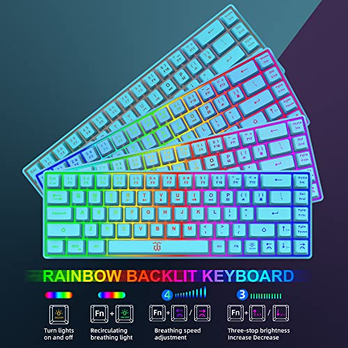 Snpurdiri 60% Wireless Gaming Keyboard and Mouse Combo,LED Backlit Rechargeable 2000mAh Battery,Small Membrane But Mechanical Feel Keyboard + 6D 3200DPI Mice for Gaming,Business Office(Blue