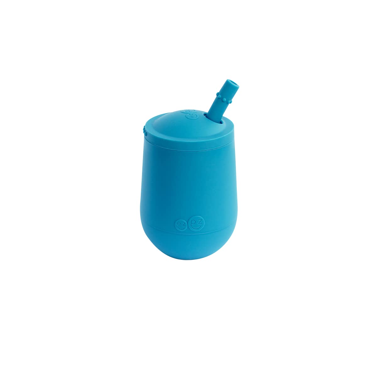 ezpz Mini Collection Set (Blue) - 100% Silicone Cup + Straw, Fork, Spoon & Mini Mat Suction Plate with Built-in Placemat for Infants + Toddlers - First Foods + Self-Feeding - 12 Months+