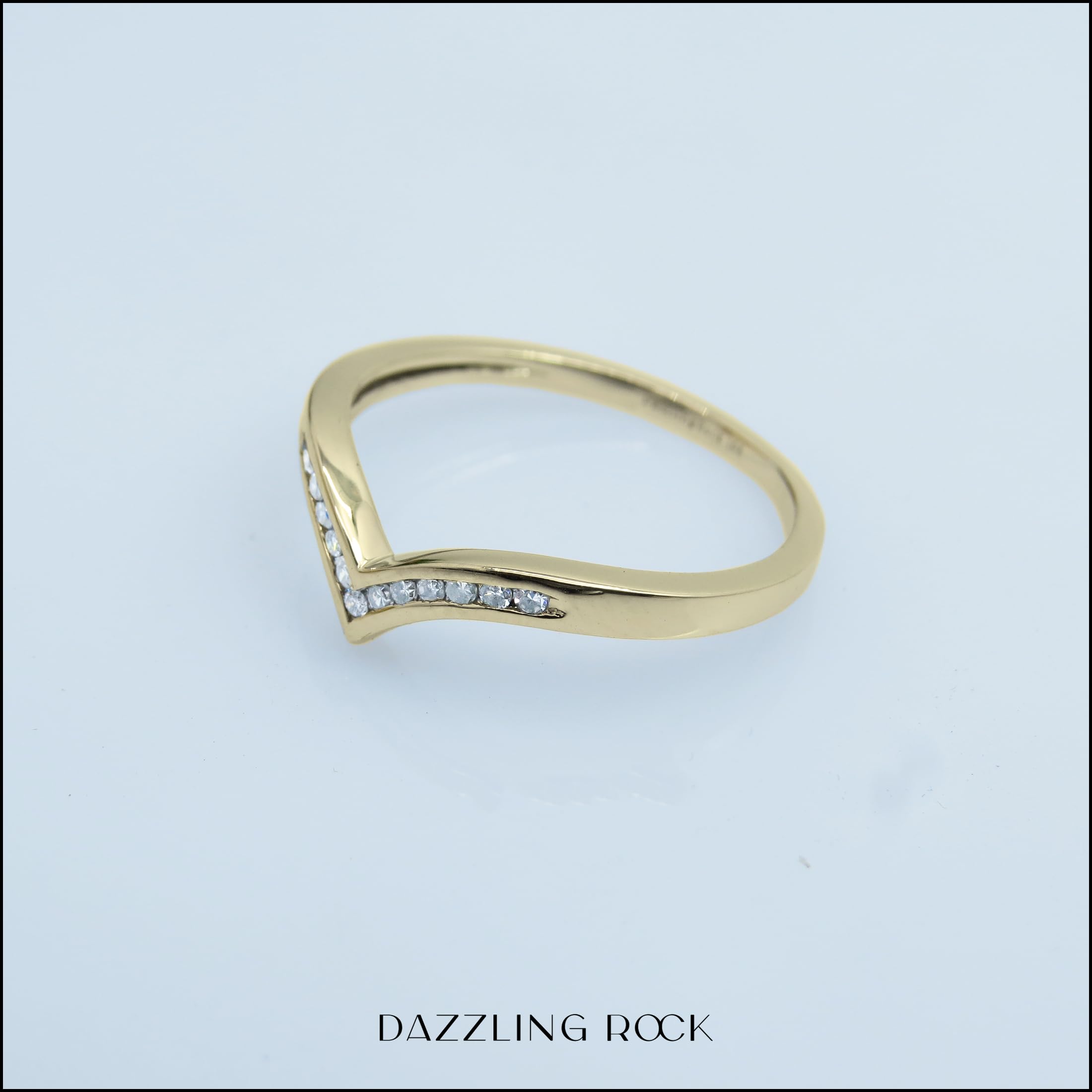 Dazzlingrock Collection 0.10 Carat (Cttw) 14K White Round Diamond Wedding Guard Chevron Ring 1/10 CT, Yellow Gold, Size 7