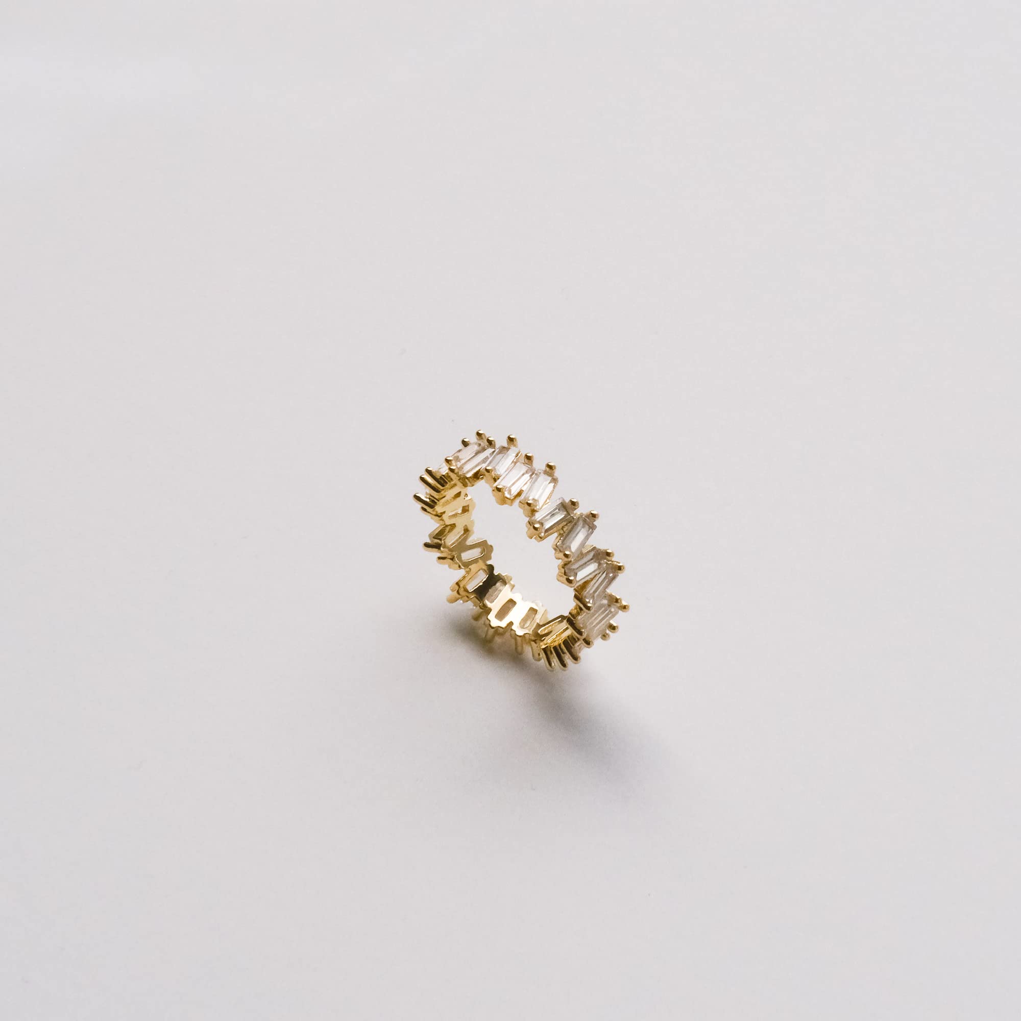 espere CZ Baguette Zig Zag Ring | 18K Gold Plated Baguette Cluster Eternity Stacking Band (4)