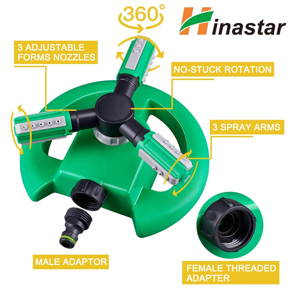 Hinastar Lawn Sprinkler, Automatic Garden Water Sprinkler, Upgrade 360 Degree Rotation Irrigation System, Large Area Coverage, Sprinkler for Yard, Lawn, Kids and Garden-1Pack(Light Green)
